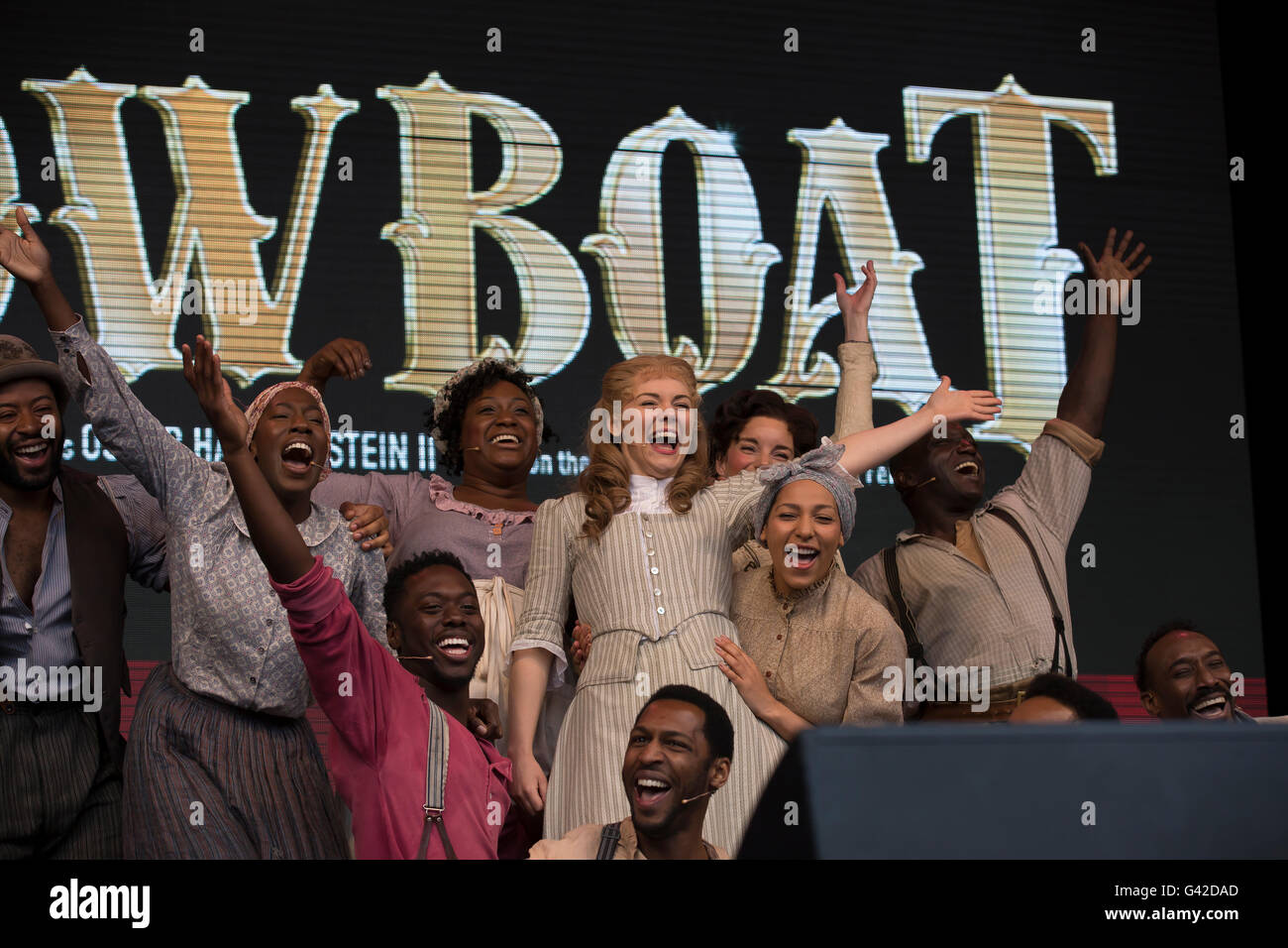 Trafalgar Square London,UK,18th June 2016,The cast of showboat perform ...