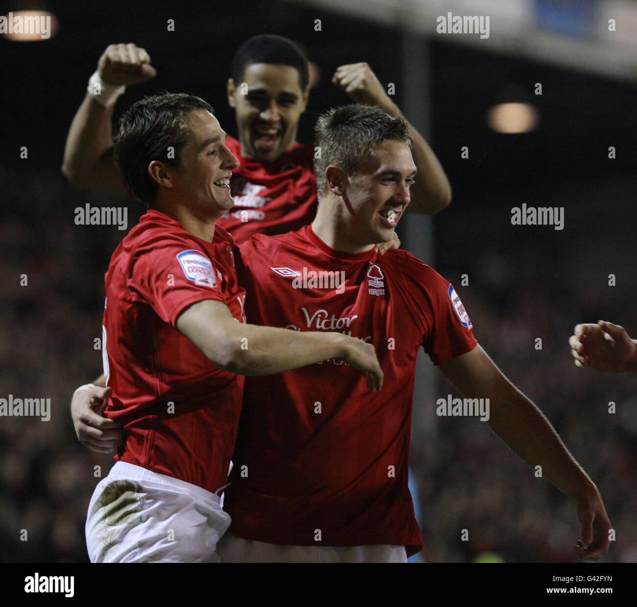 Nottingham Forest's Luke Chambers (right) celebrates scoring the ...