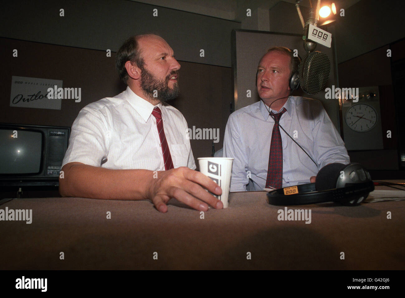 David Waite (left), brother of Hostage Terry Waite making a BBC World ...
