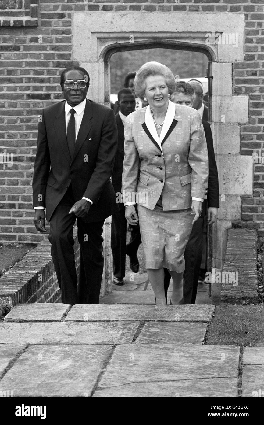 Prime Minster Margaret Thatcher with Zimbabwean President Robert Mugabe ...