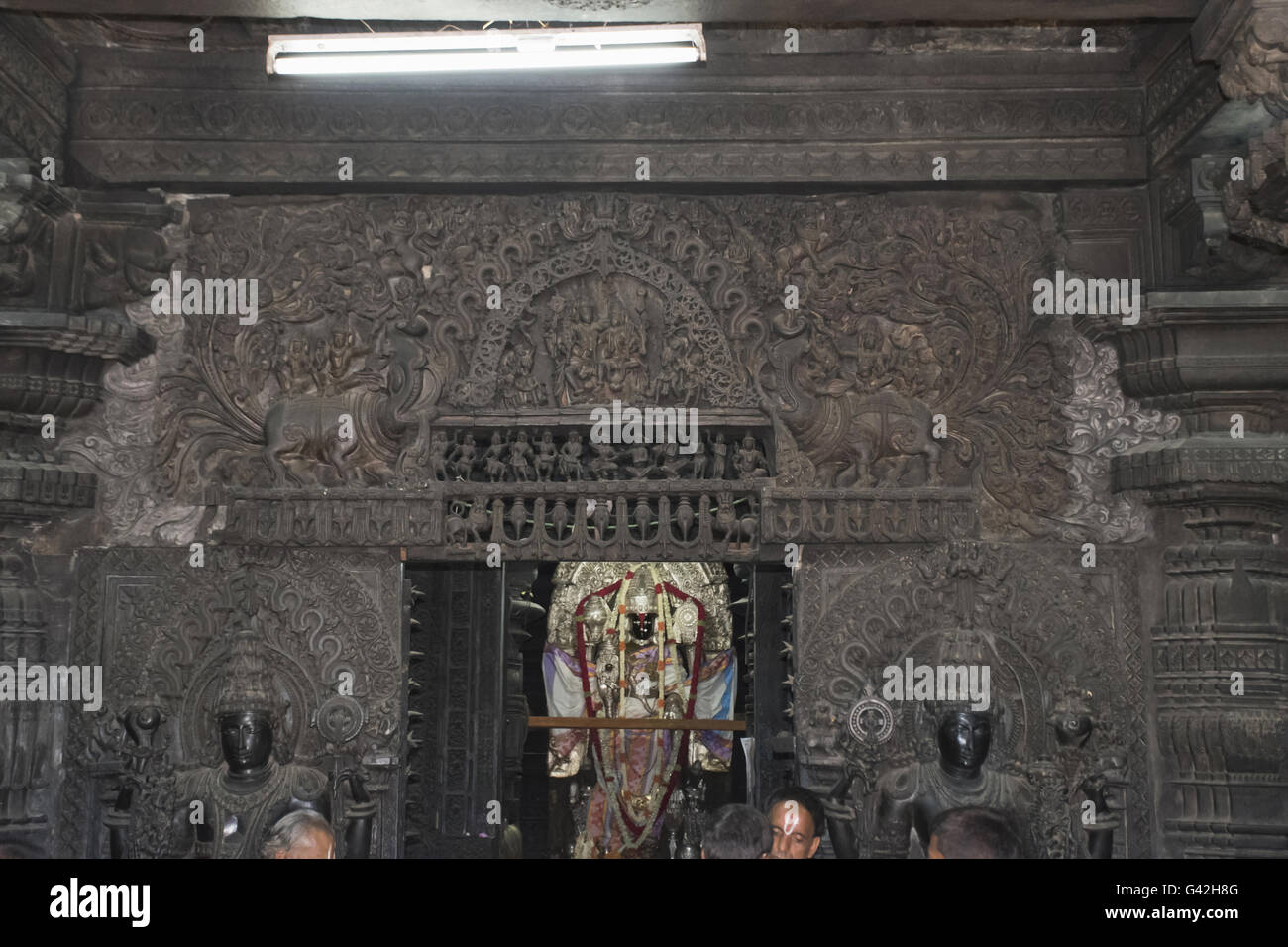 Interior view of the main shrine of god Vishnu, Chennakeshava temple ...