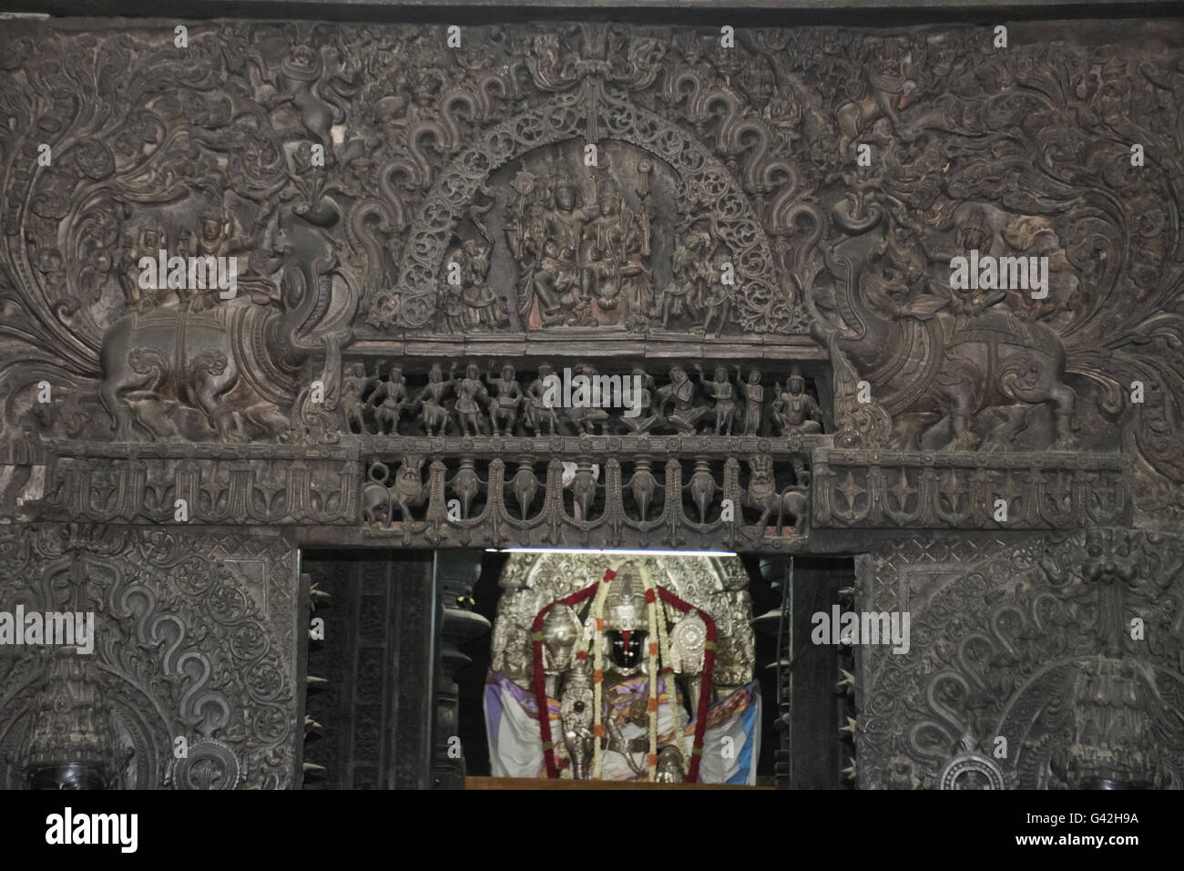 Interior view of the main shrine of god Vishnu, Chennakeshava temple ...