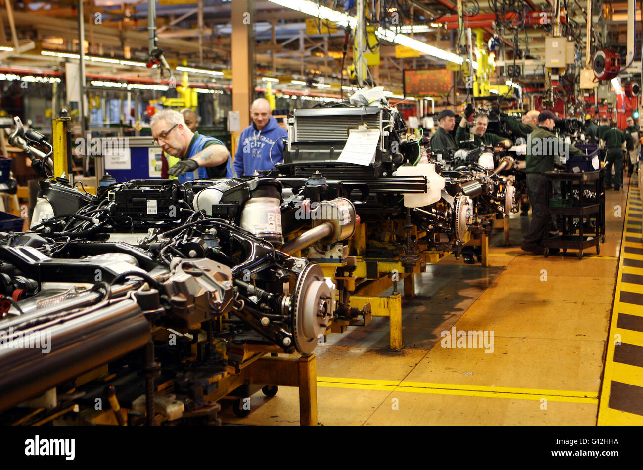 The Land Rover production line at the Lode Lane Solihull plant, UK ...