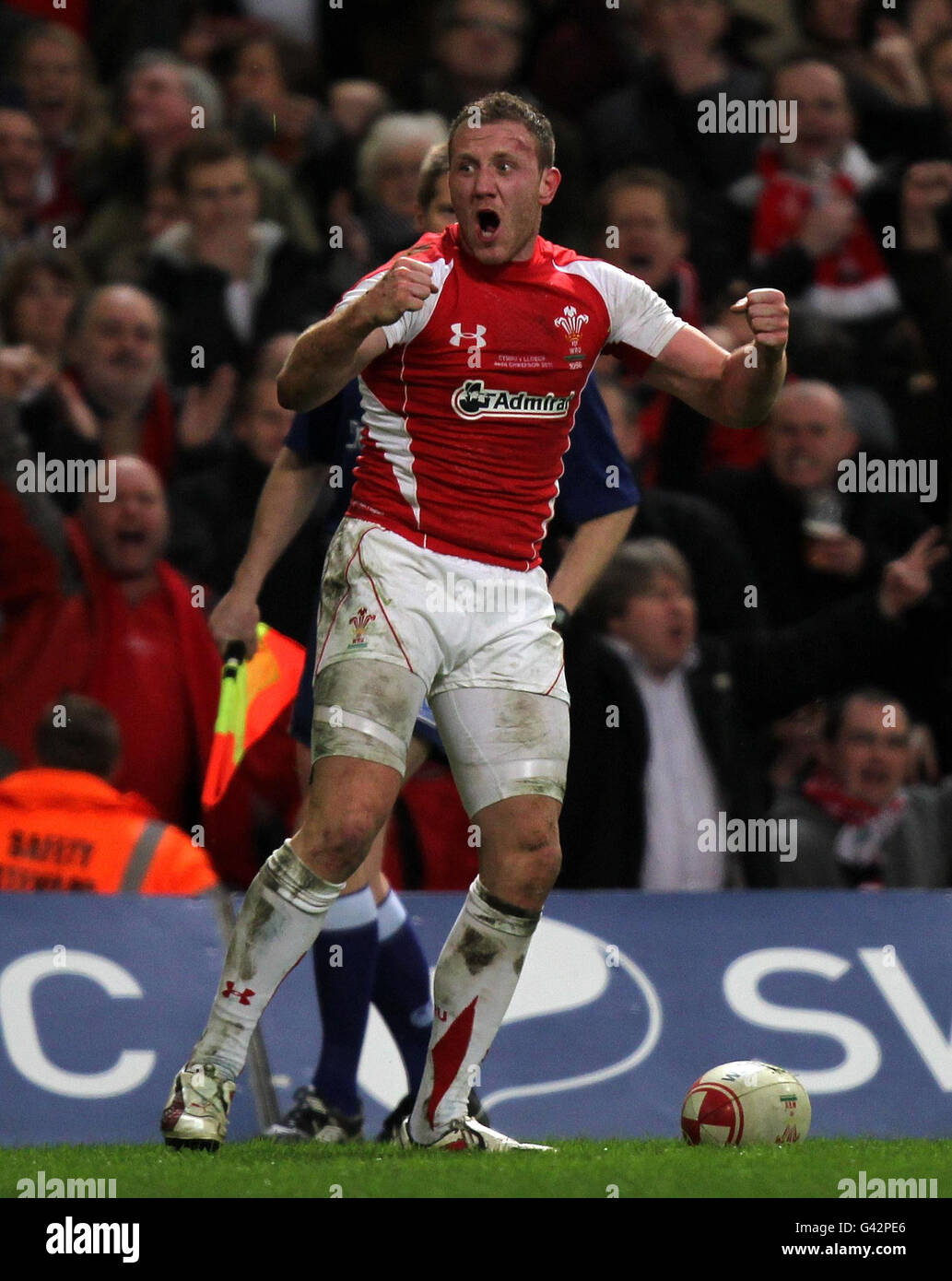 Rugbyu wales full length celebrating mangsb hi-res stock photography ...