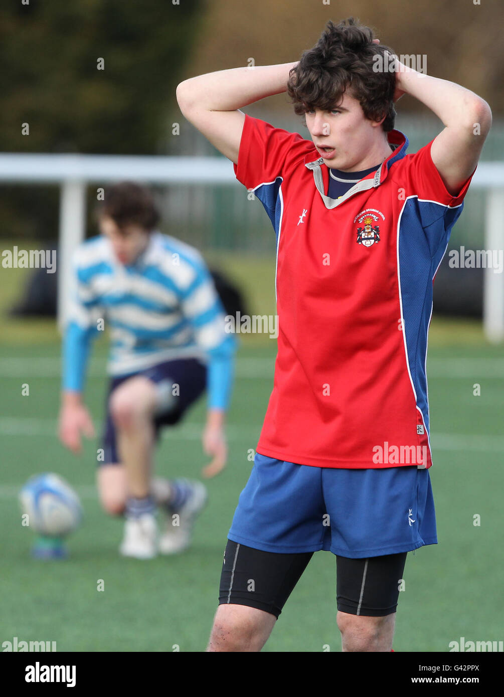 A Hutchie player stands dejected in their match against Edinburgh ...