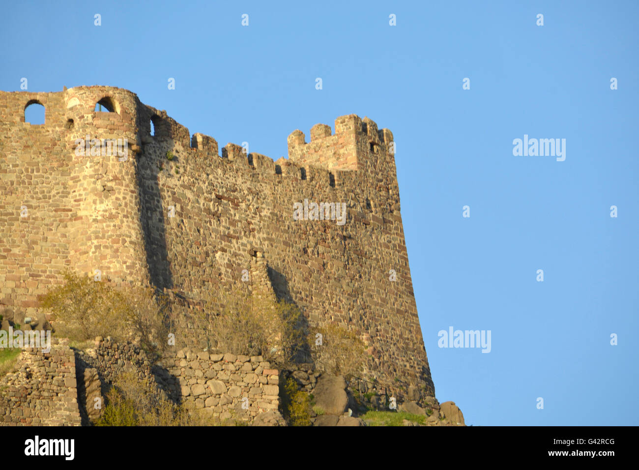 Beautiful Molivos castle in blue sky at Lesvos Greece Stock Photo - Alamy