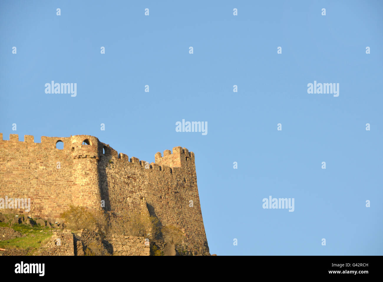 Beautiful Molivos castle in blue sky at Lesvos Greece Stock Photo - Alamy