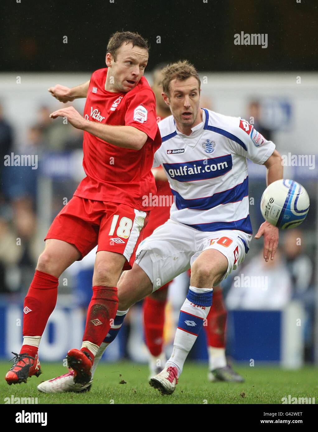 Nottingham Forest's Paul McKenna (left) and Queens Park Rangers' Rob ...