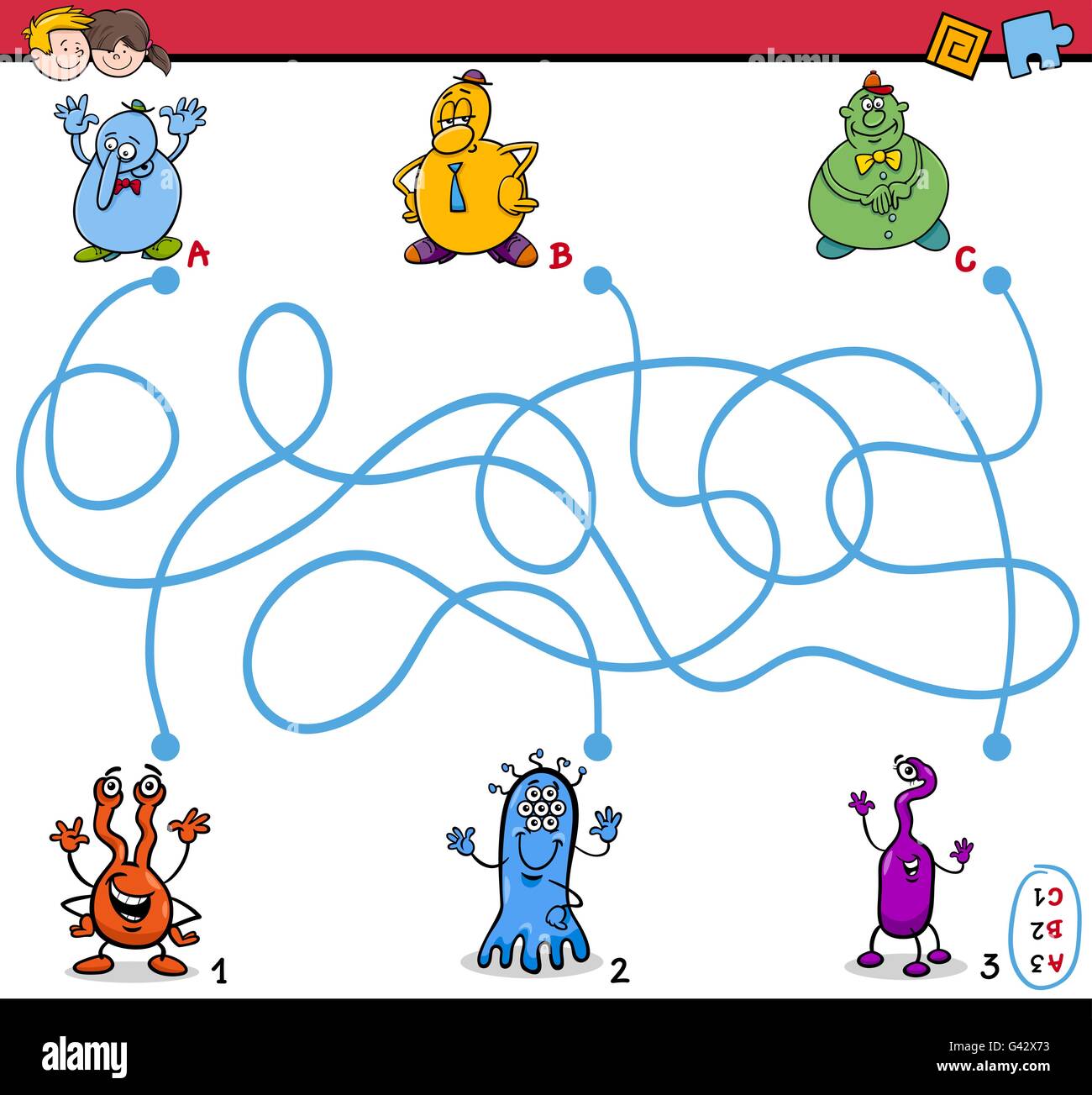 Cartoon Illustration of Educational Paths or Maze Puzzle Activity Task ...