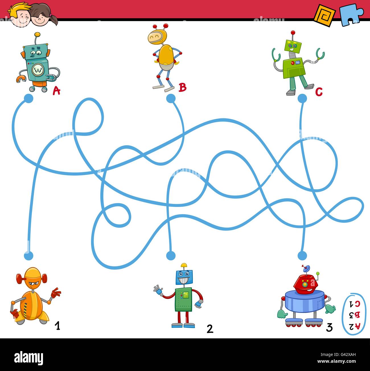 Cartoon Illustration of Educational Paths or Maze Puzzle Activity Task ...