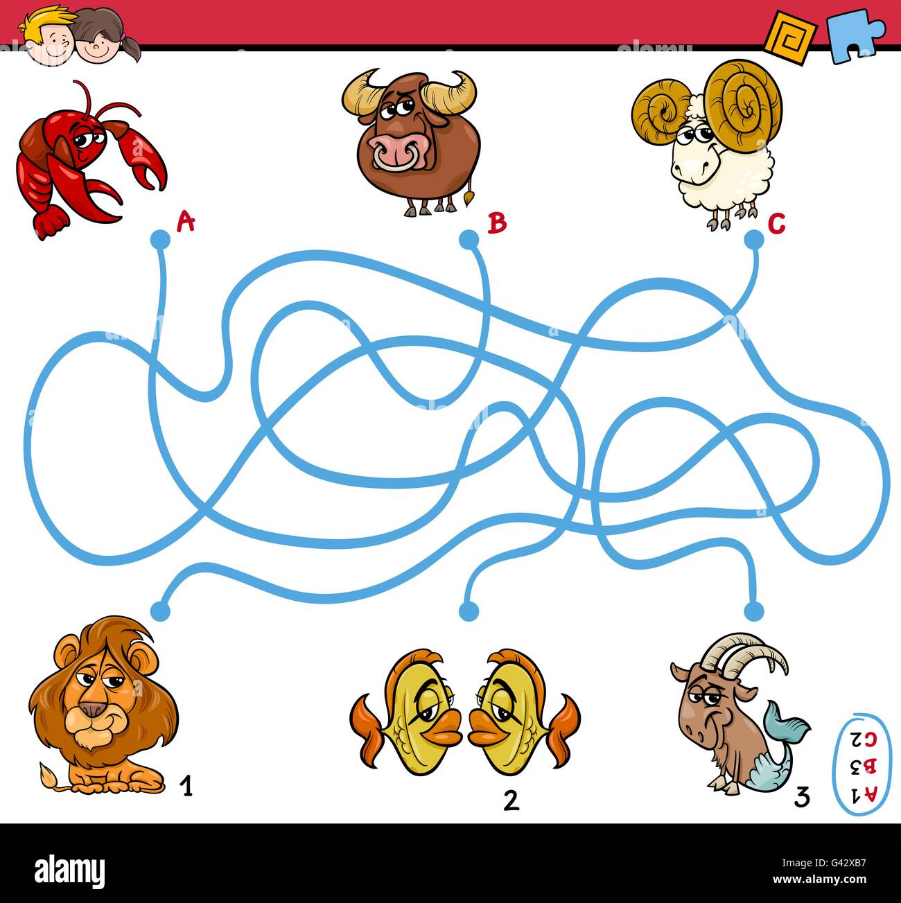 Cartoon Illustration of Educational Paths or Maze Puzzle Activity Task ...