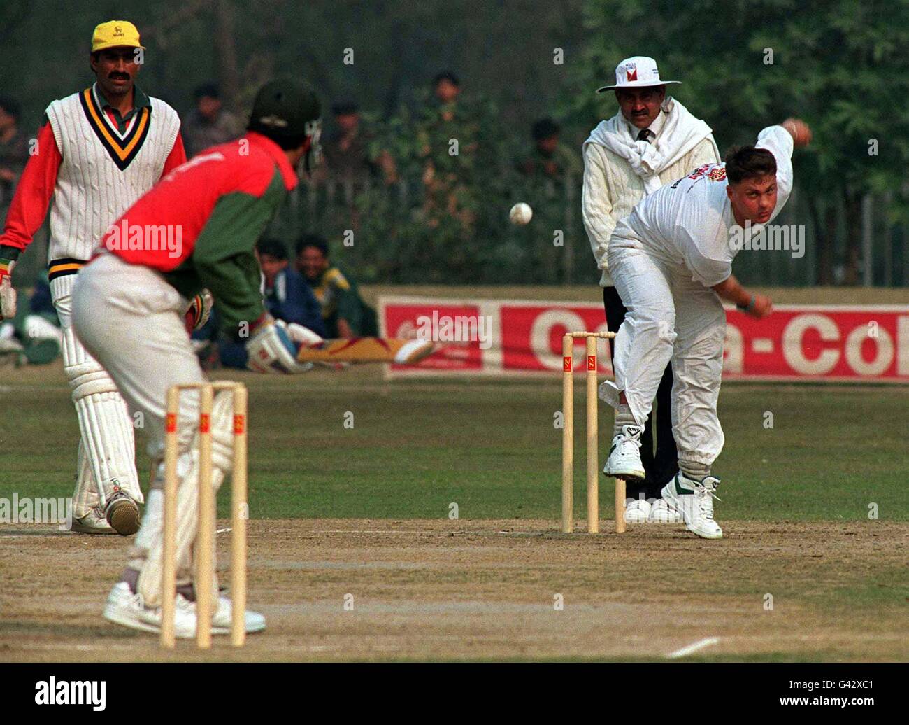 England bowler Darren Gough takes part in his first warm up game for ...