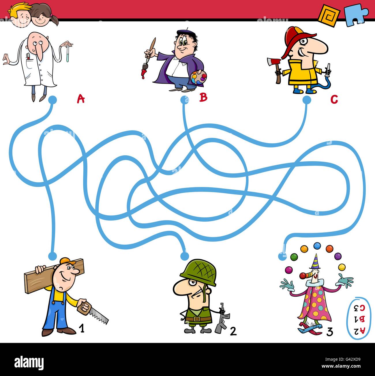 Cartoon Illustration of Educational Paths or Maze Puzzle Activity Task ...