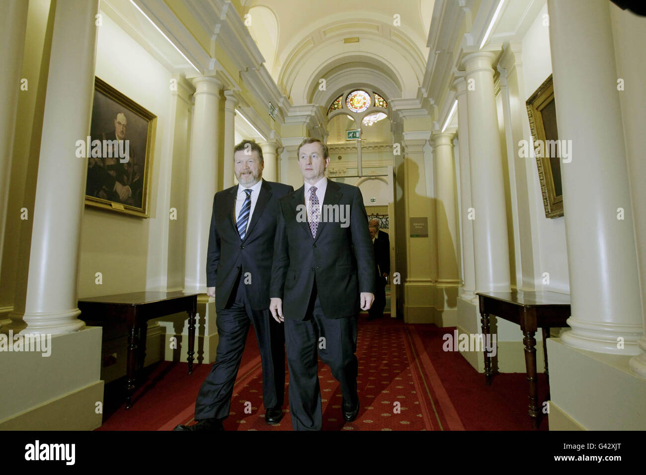 Fine Gael's Dr James Reilly (left) and Leader Enda Kenny arrive for the ...