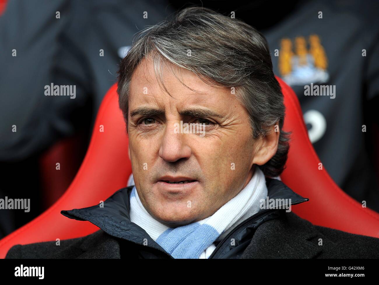 Manchester City manager Roberto Mancini in the stands prior to kick-off ...