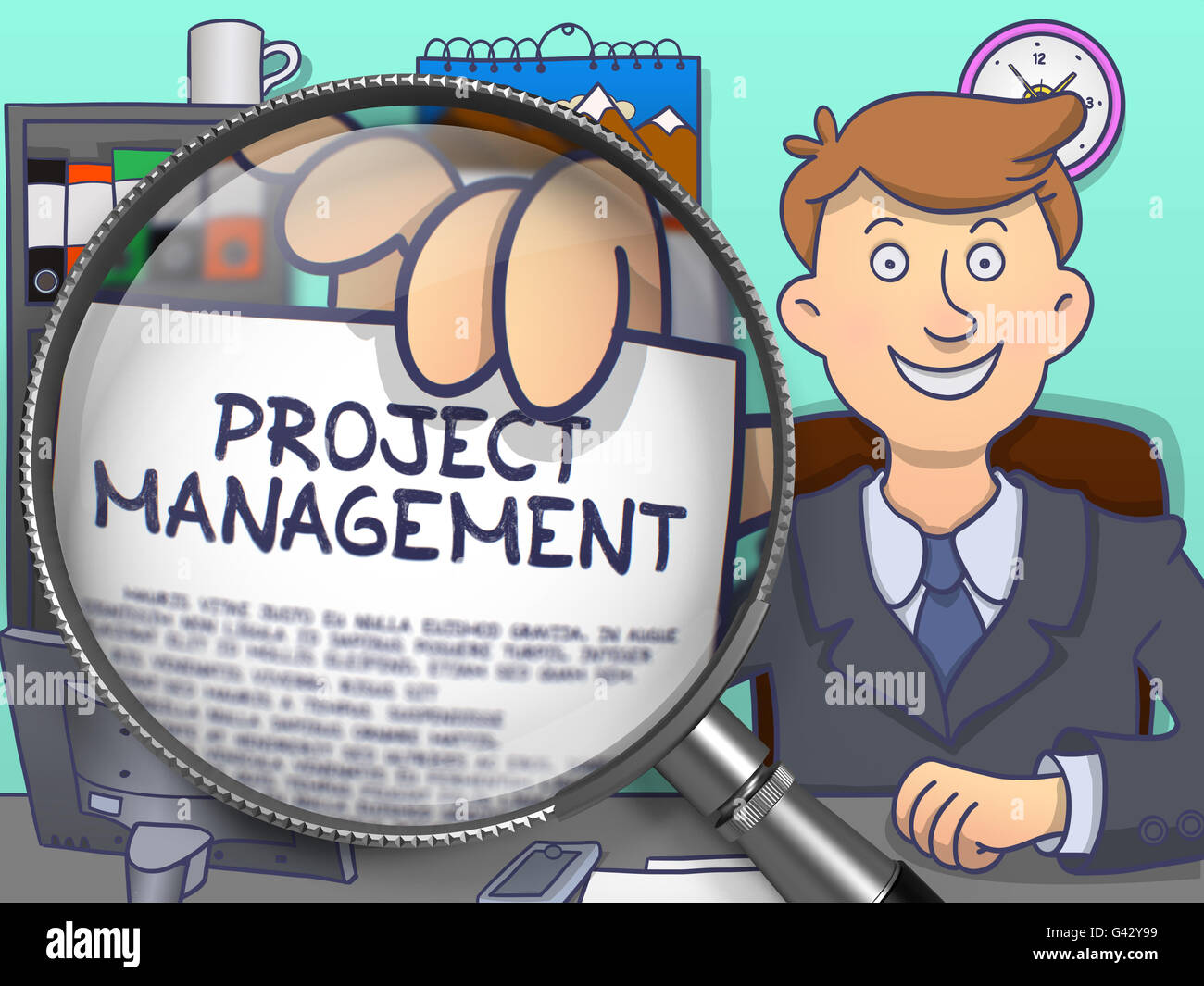 Project Management through Magnifier. Doodle Concept Stock Photo - Alamy
