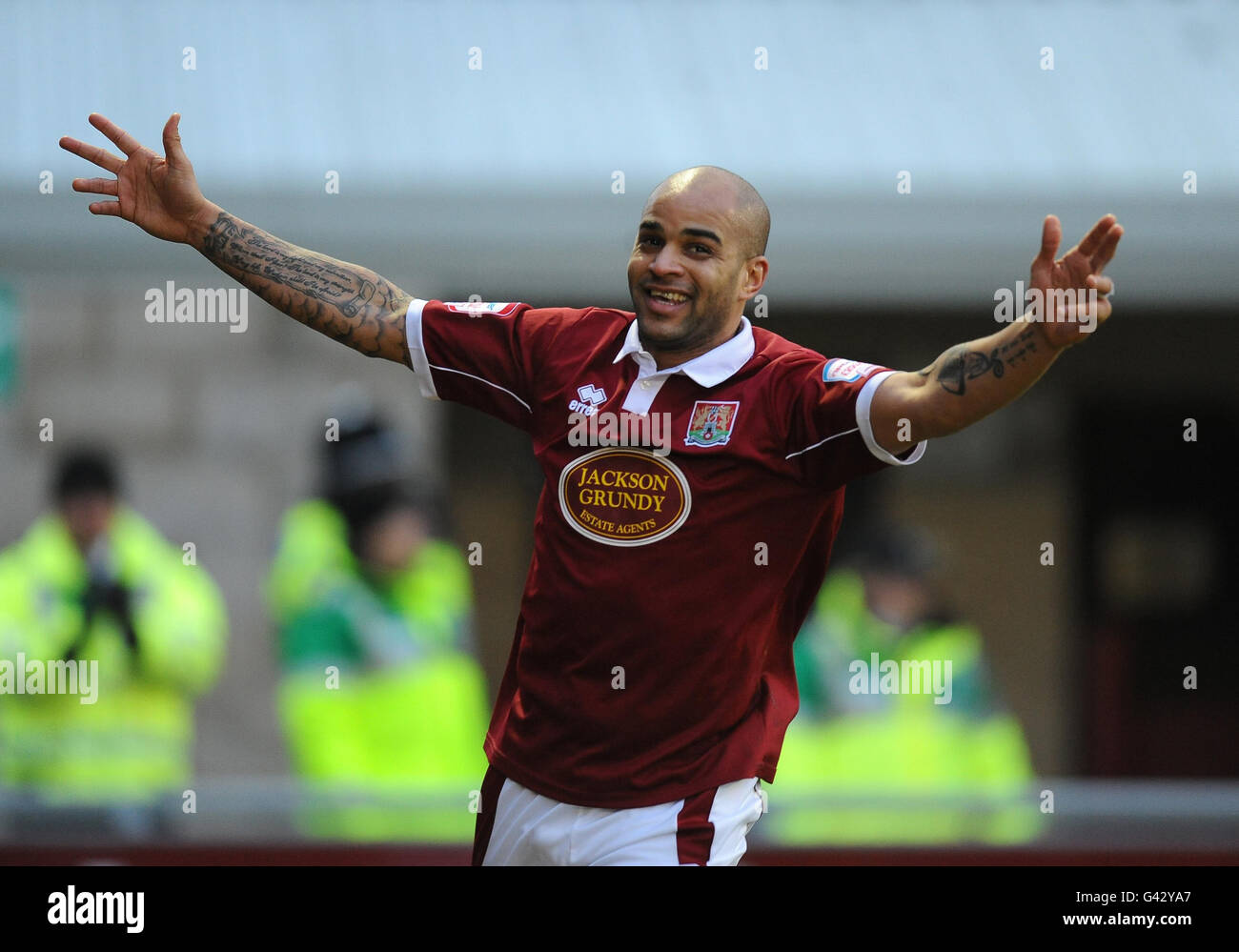 Northampton Town's Leon McKenzie celebrates scoring their second goal ...