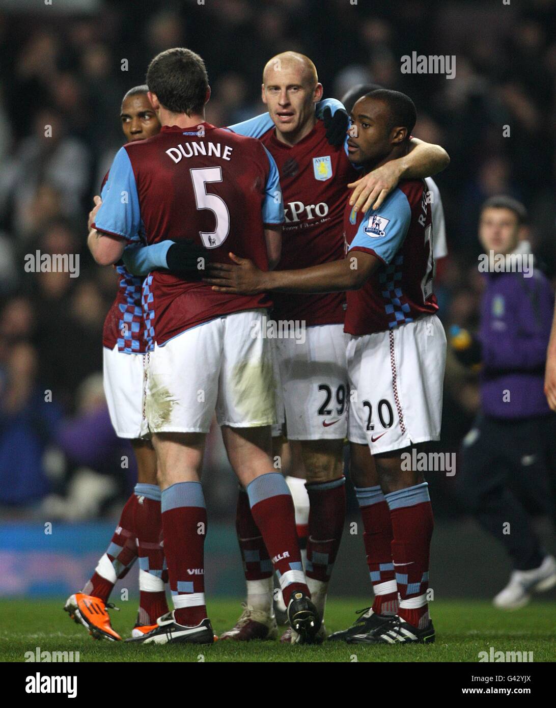 (left-right) Aston Villa's Ashley Young, Richard Dunne, James Collins ...