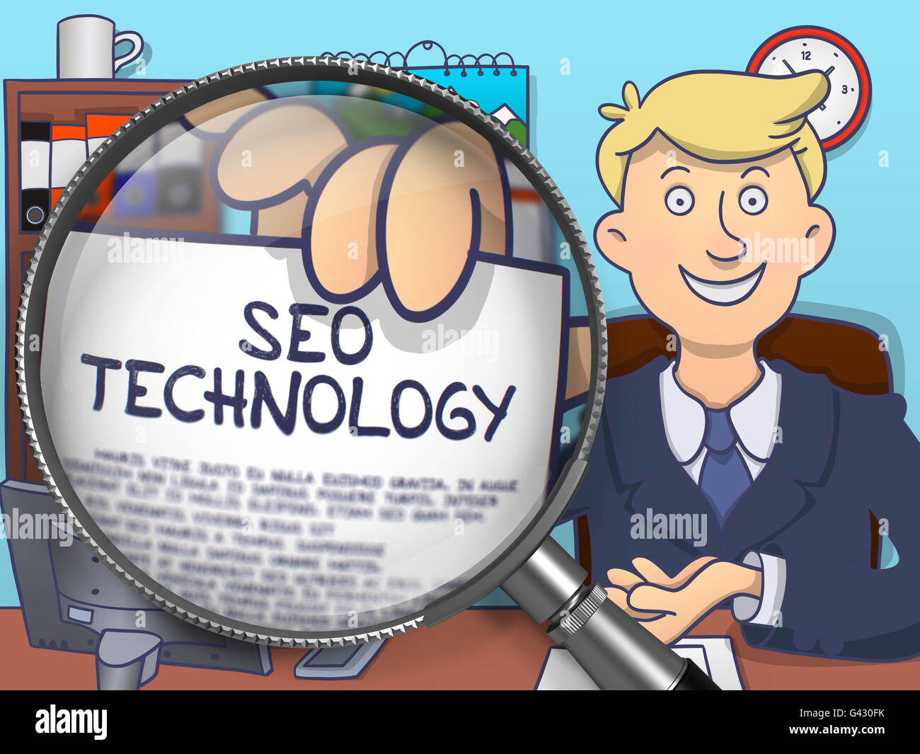 SEO Technology through Magnifying Glass. Doodle Concept Stock Photo - Alamy