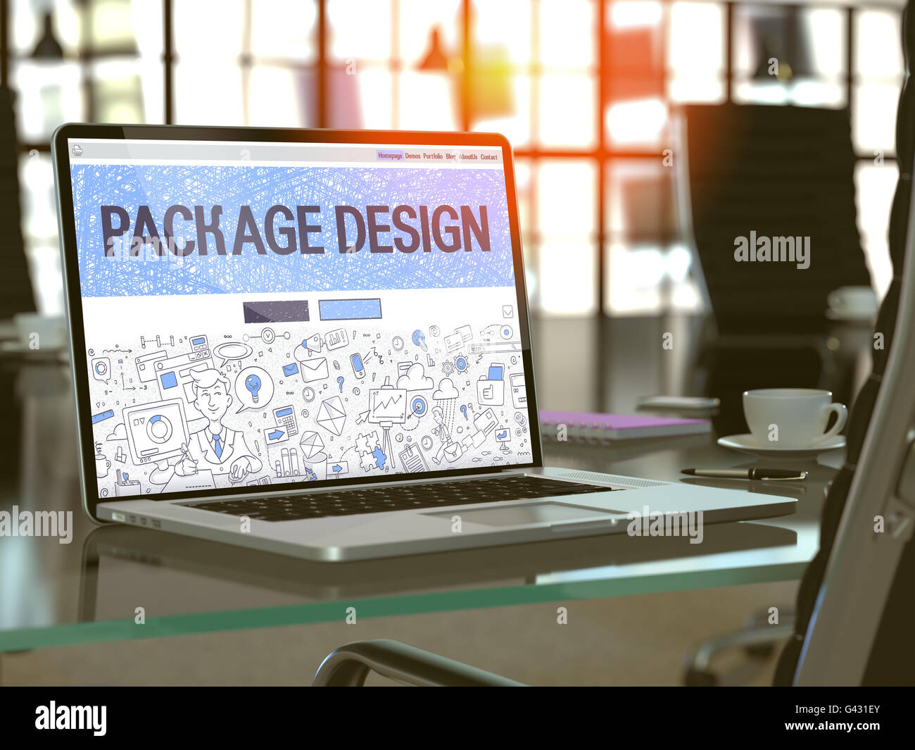 Laptop Screen with Package Design Concept Stock Photo - Alamy