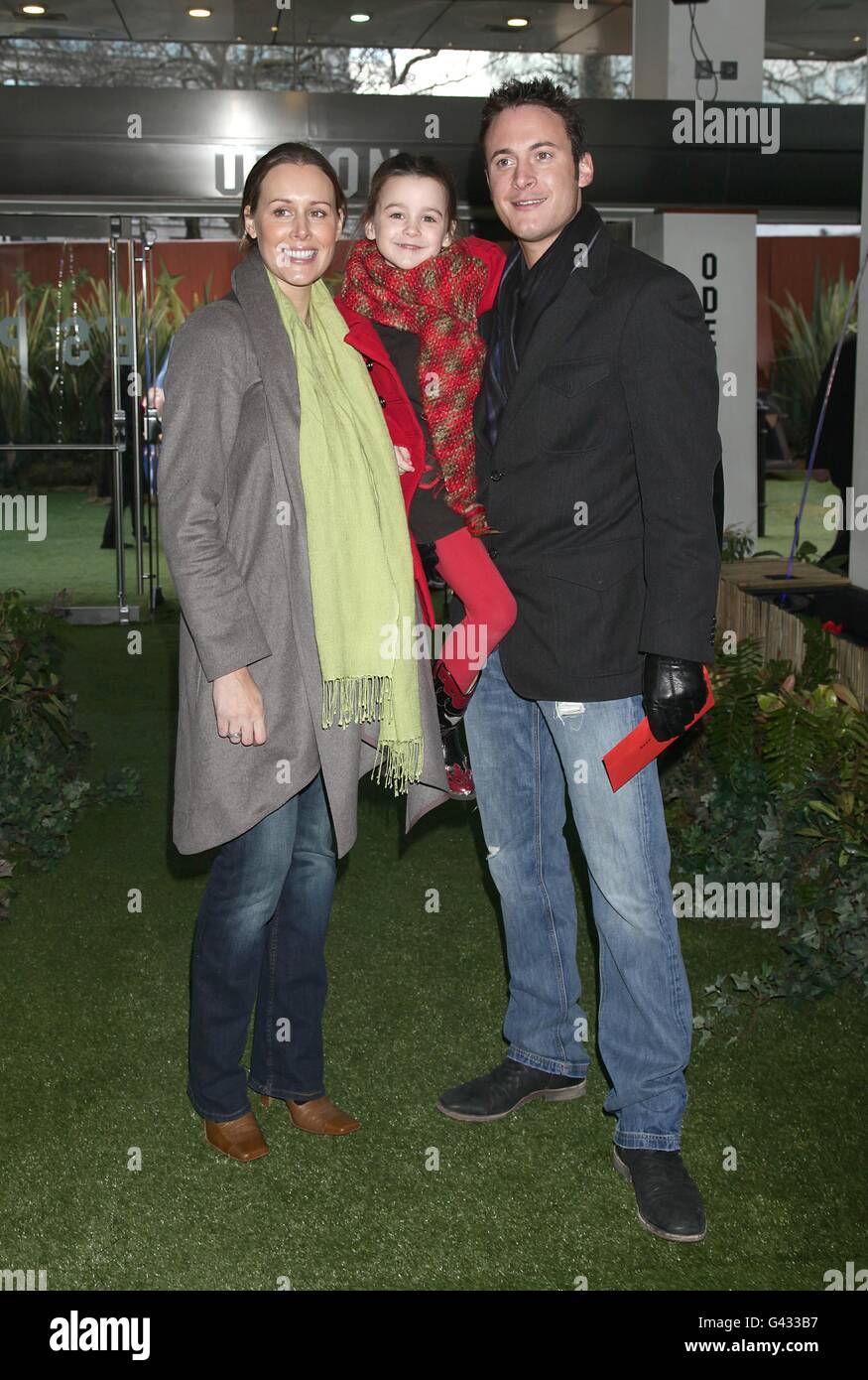 Gary Lucy and family arriving for the premiere of Gnomeo and Juliet at ...