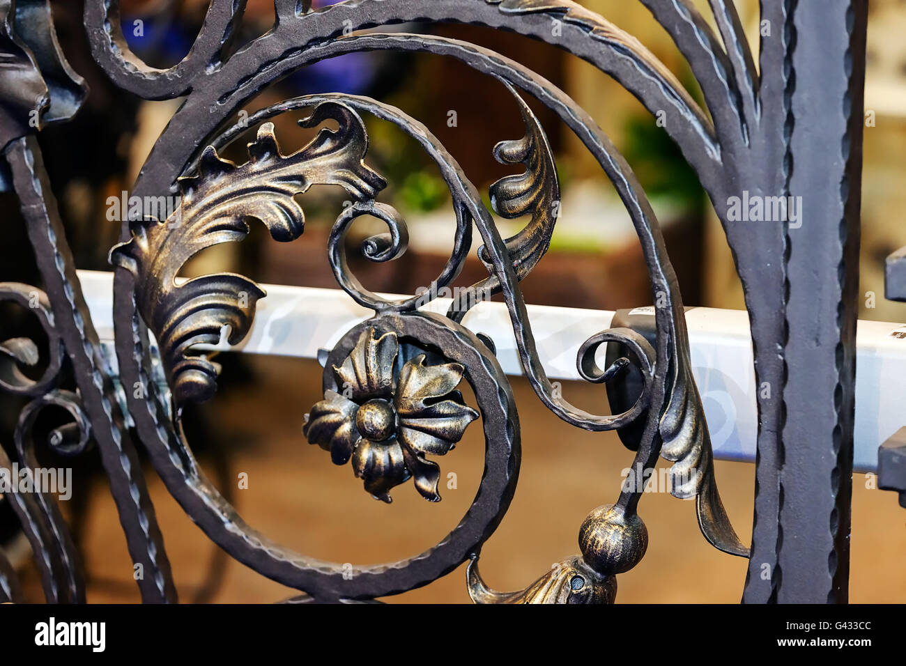 Details, structure and ornaments of wrought iron fence with gate Stock ...