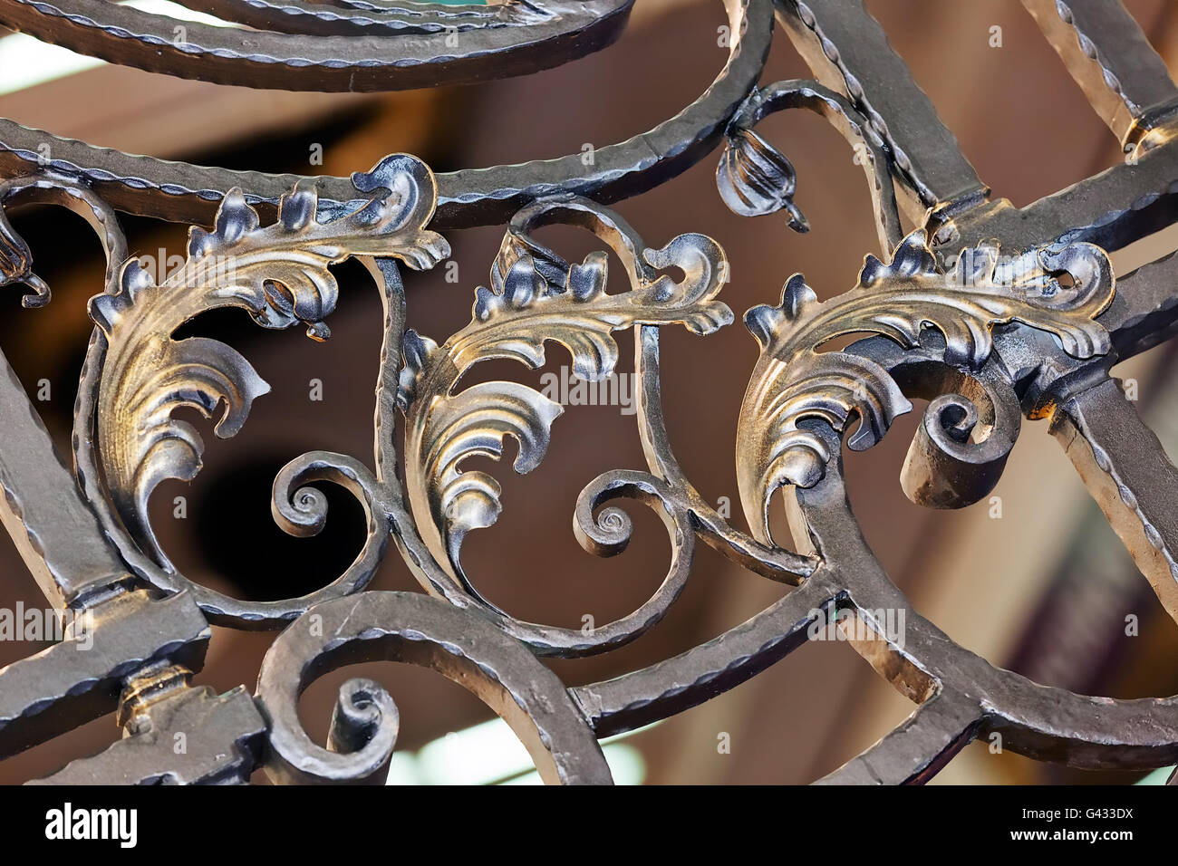 Details, structure and ornaments of wrought iron fence with gate Stock ...
