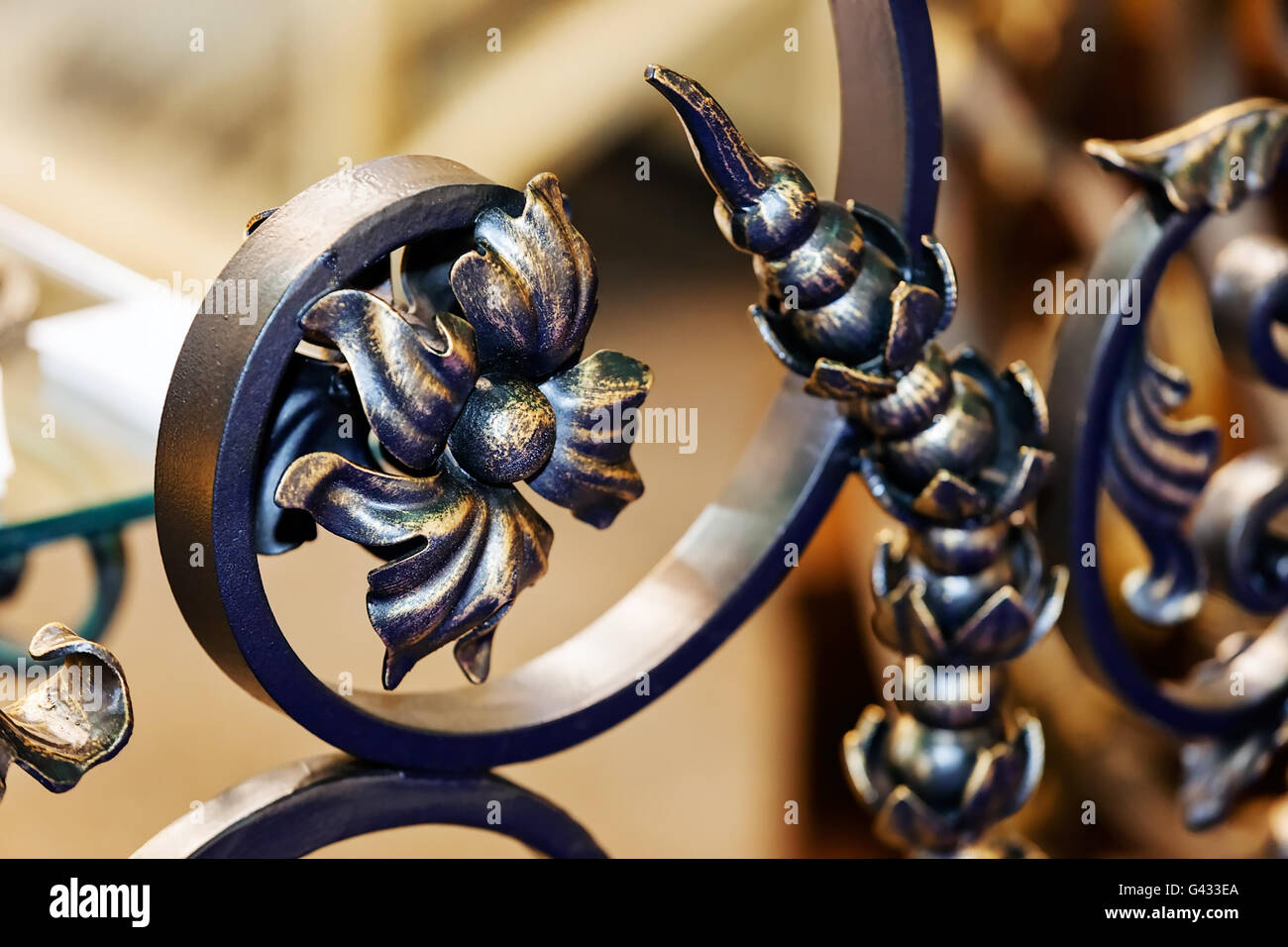Details, structure and ornaments of wrought iron fence with gate Stock ...