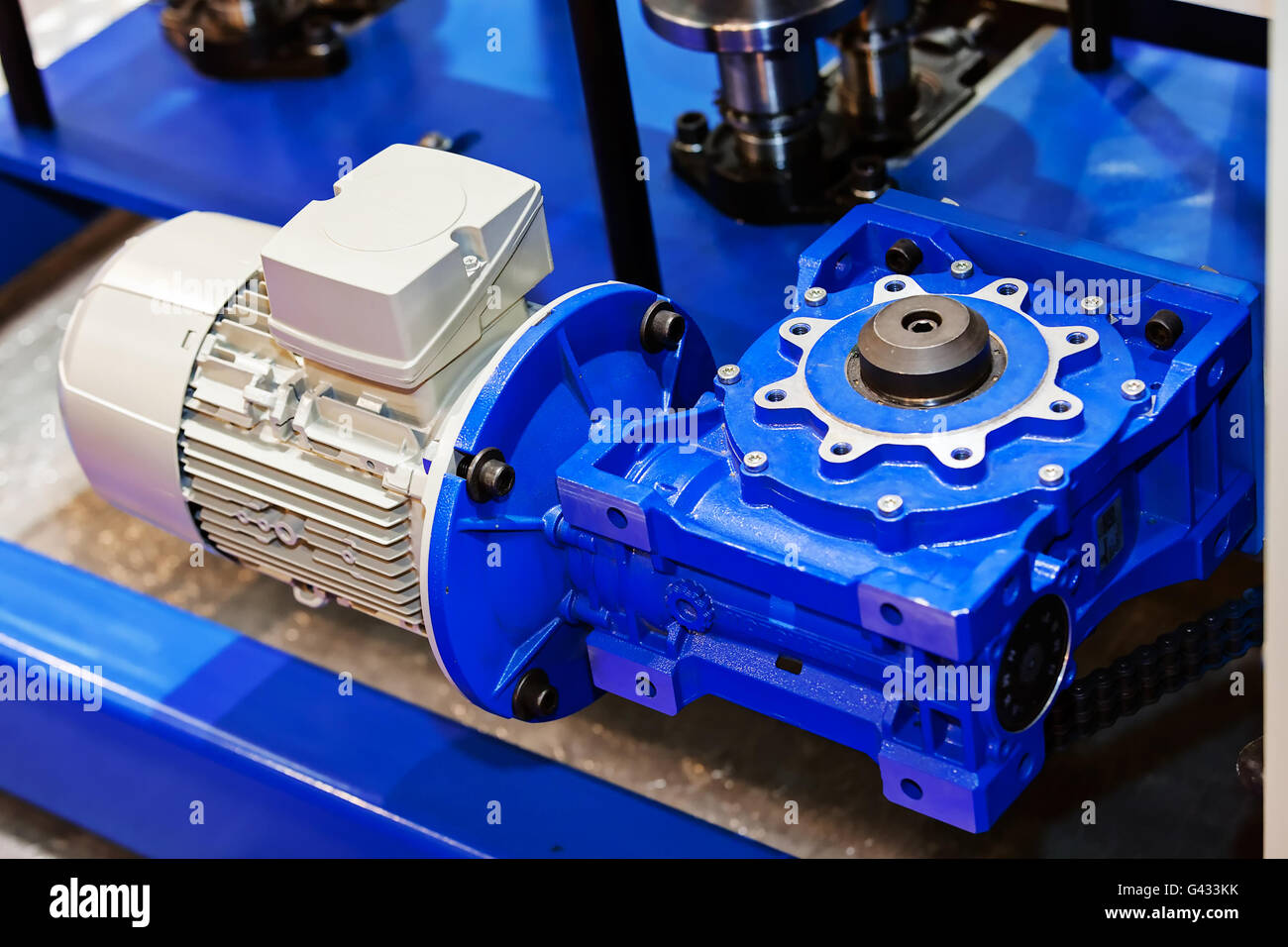 Large and powerful electric motor in modern industrial equipment plant ...