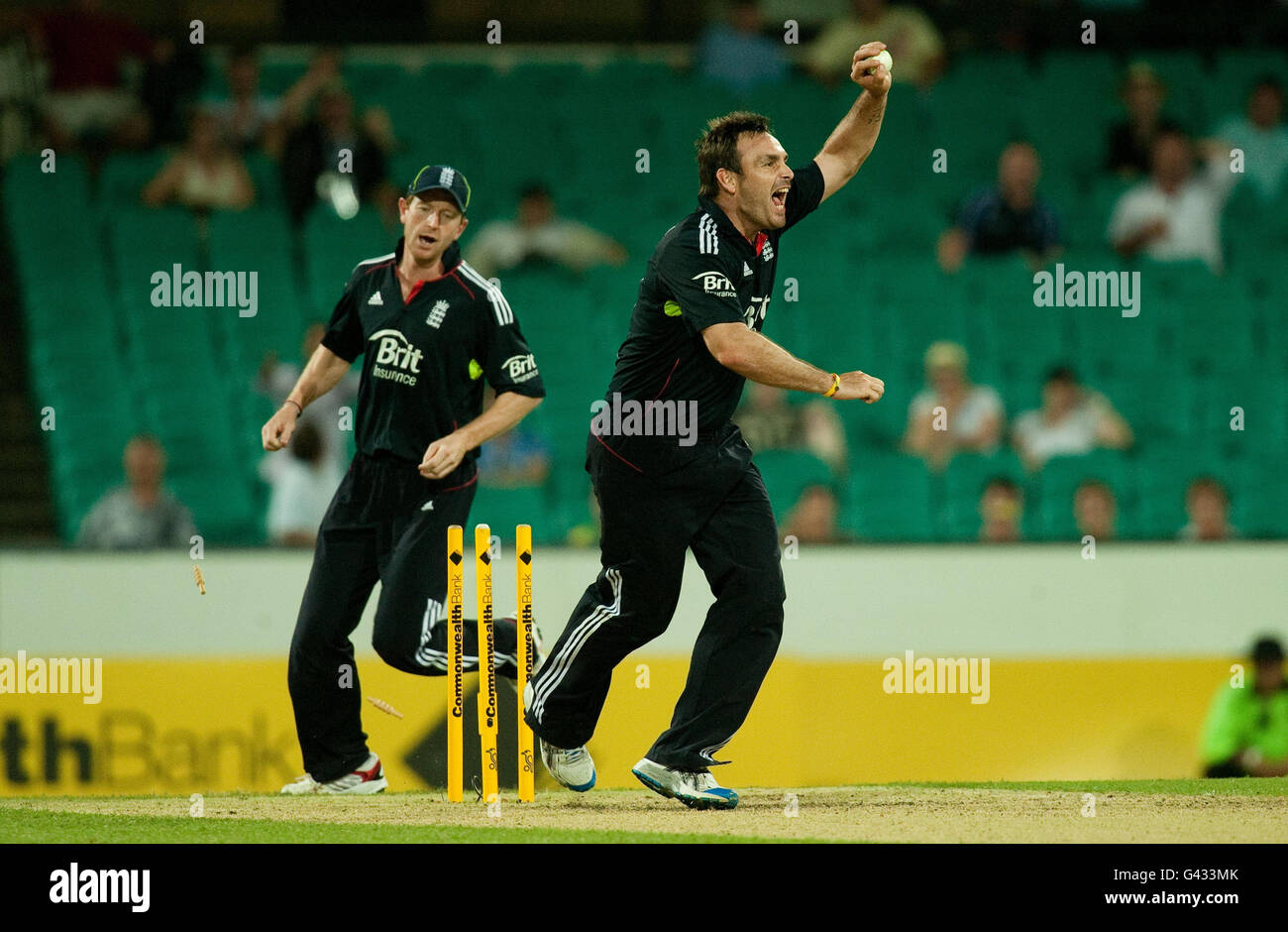 England's Michael Yardy celebrates running out Australia's Callum ...
