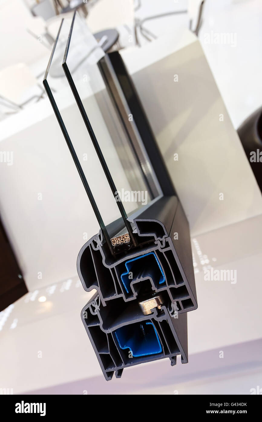 Window profile cut of with metal, glass and insulation Stock Photo - Alamy