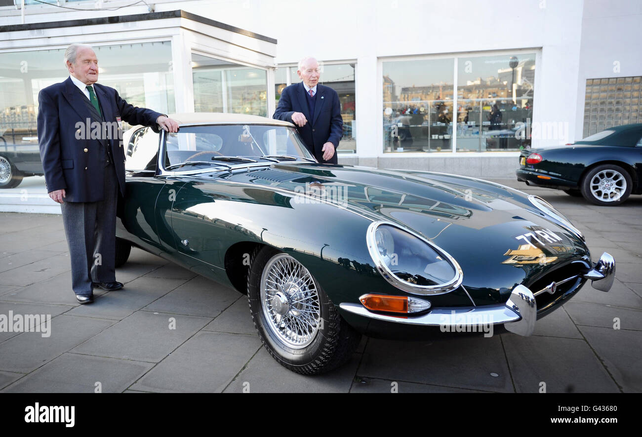 John Surtees (right) and the original test driver for the Jaguar E-Type ...
