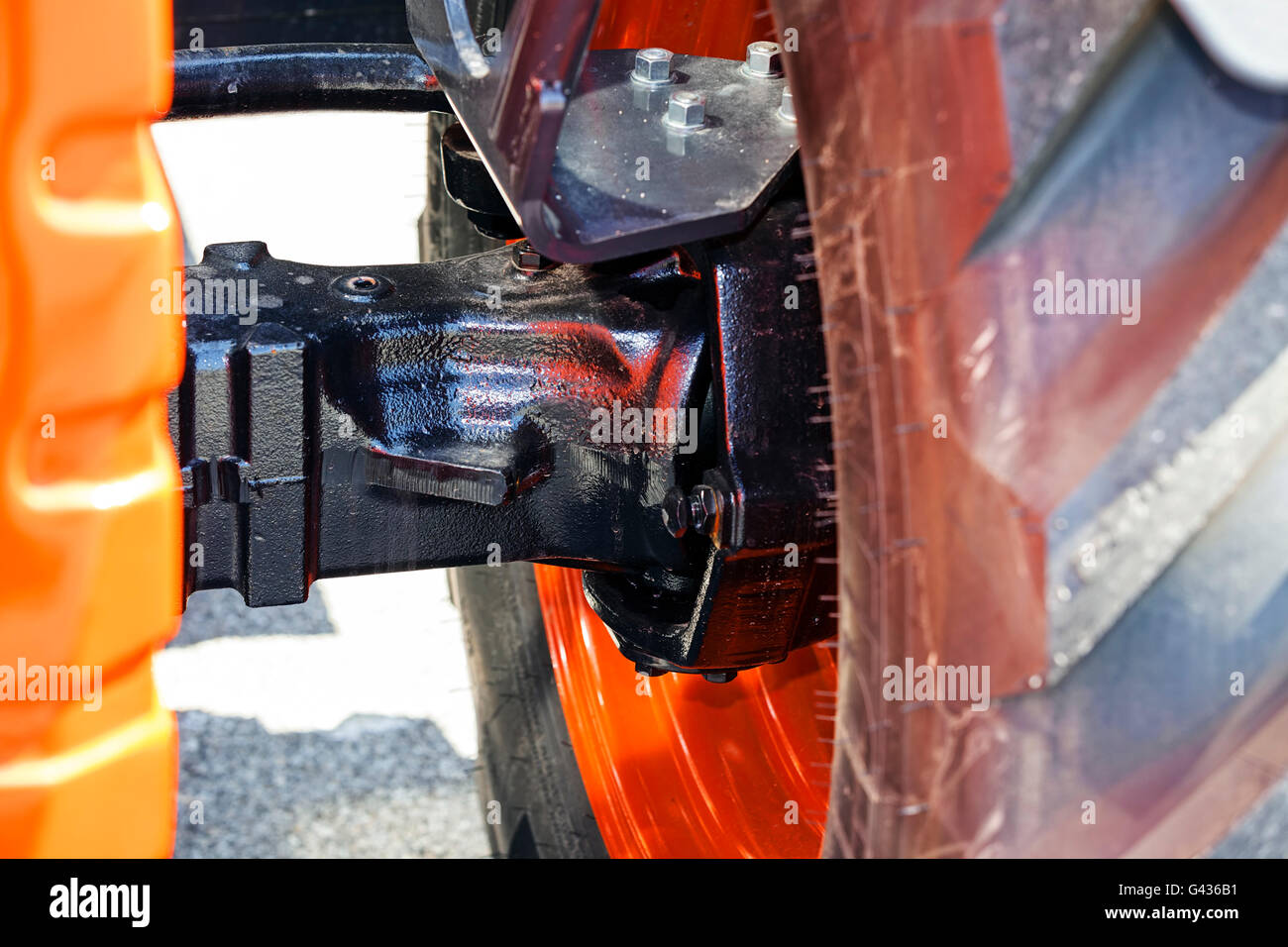 View on wheel of new excavator digging Stock Photo - Alamy