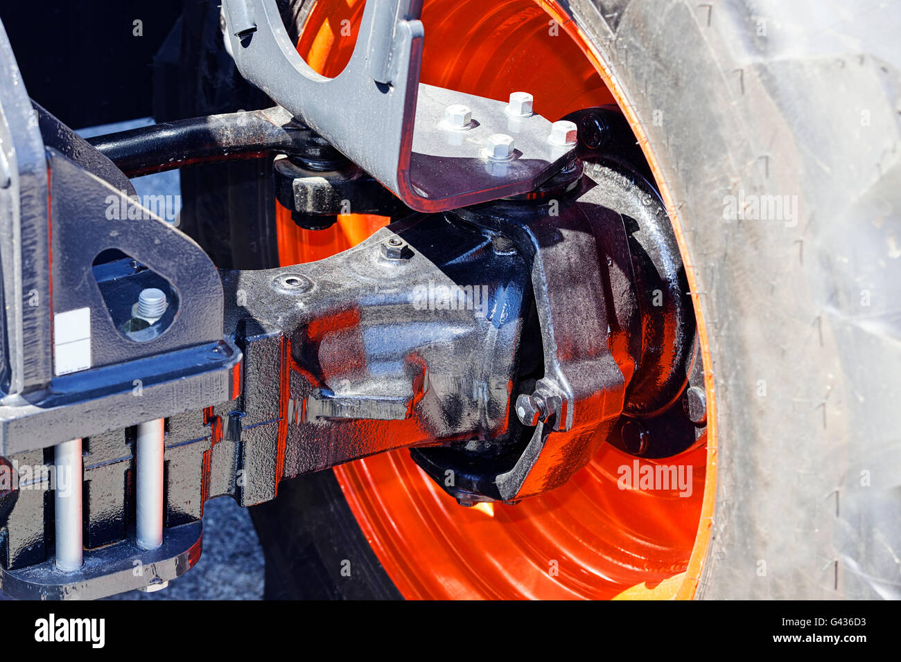 View on wheel of new excavator digging Stock Photo - Alamy