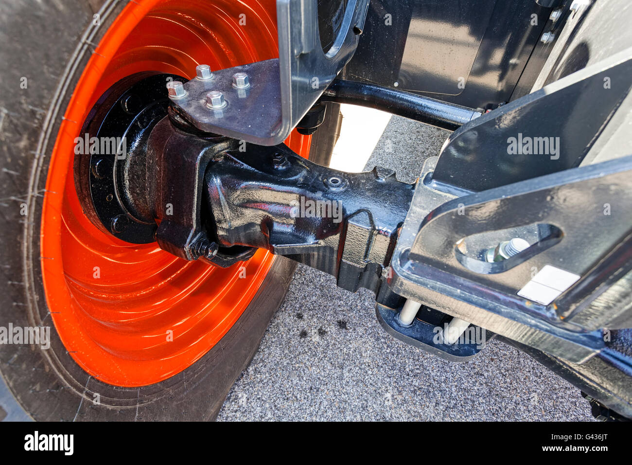 View on wheel of new excavator digging Stock Photo - Alamy