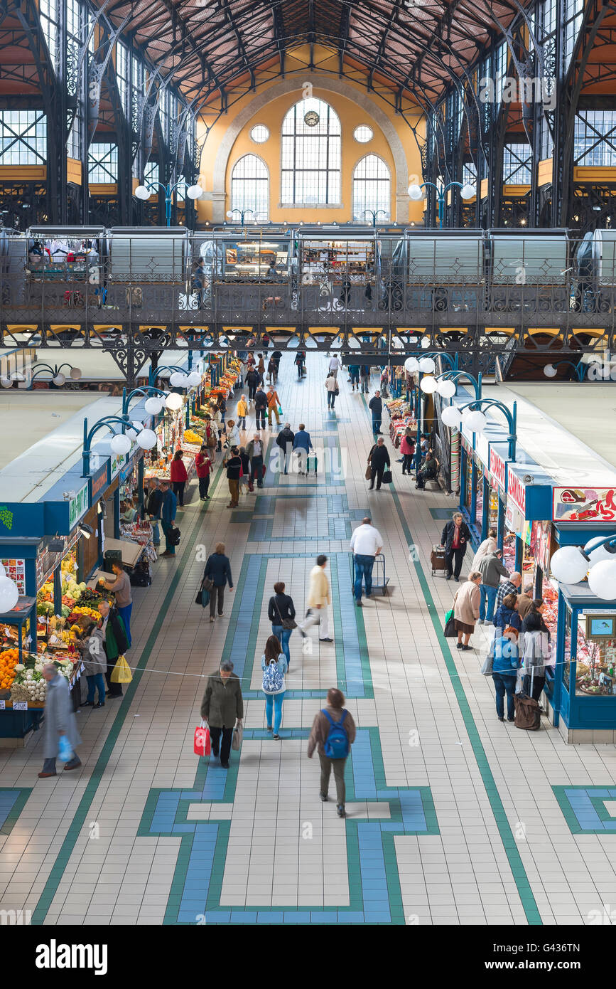 Budapest food market, interior of the Great Market in the Jozsefvaros ...