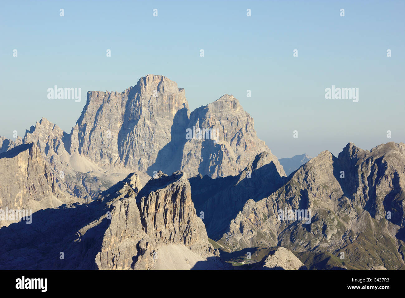 Monte Pelmo behind Averau and Nuvolau from Lagazuoi Piccolo, evening ...