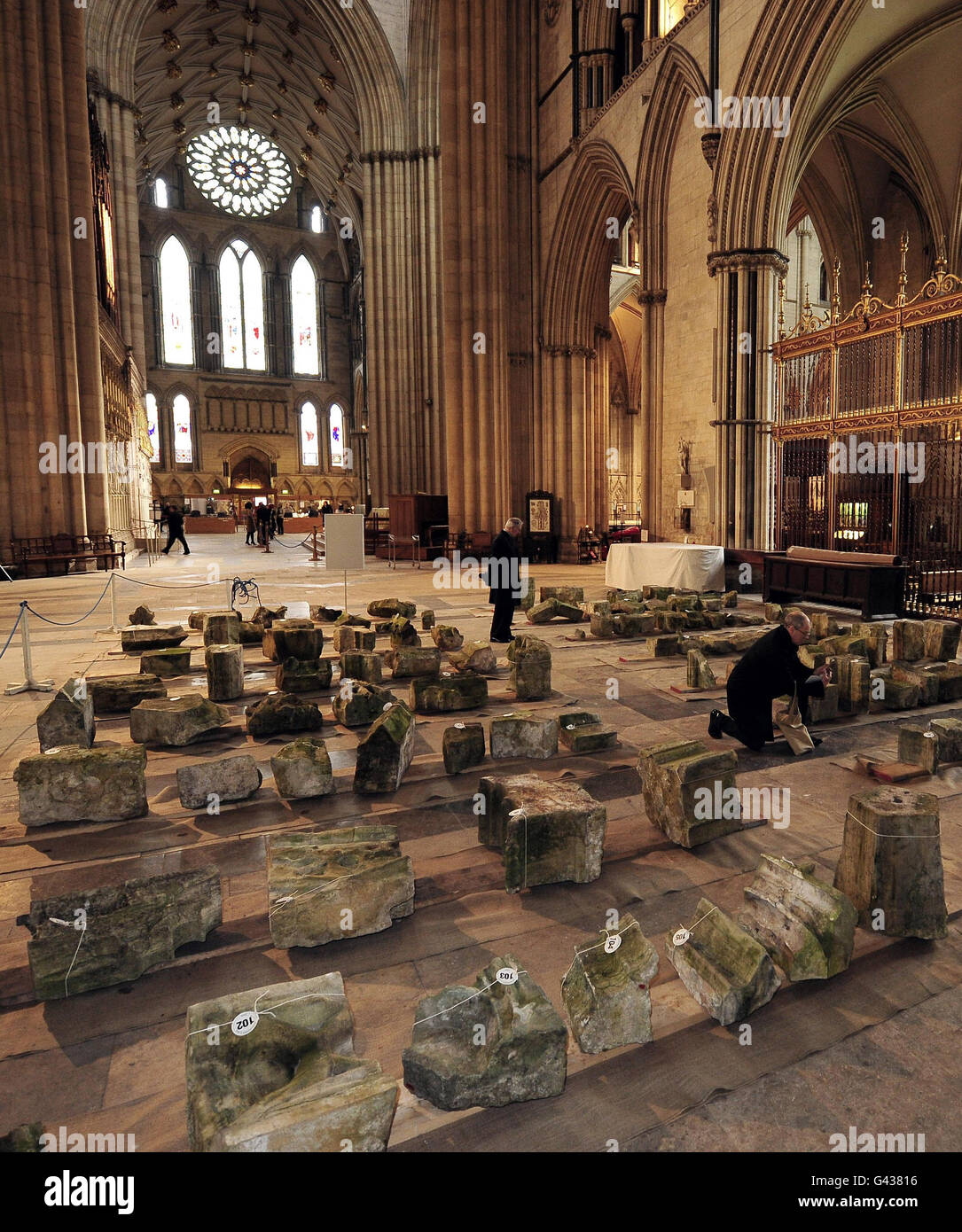 Ancient stone works, originally part of the building's structure, dated ...