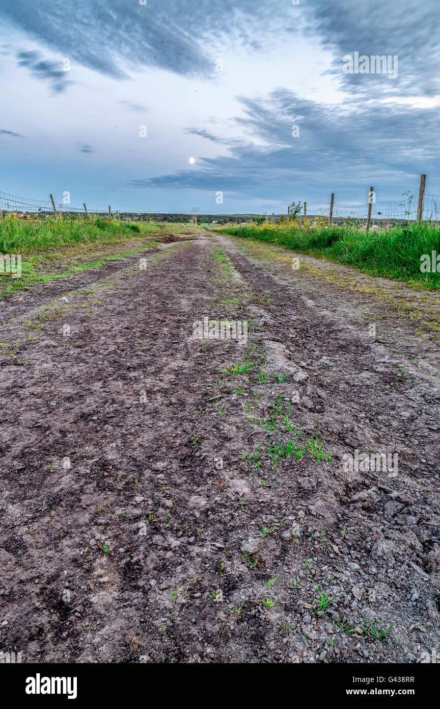 Gravel Road with Moon in cultivated farm field Stock Photo - Alamy