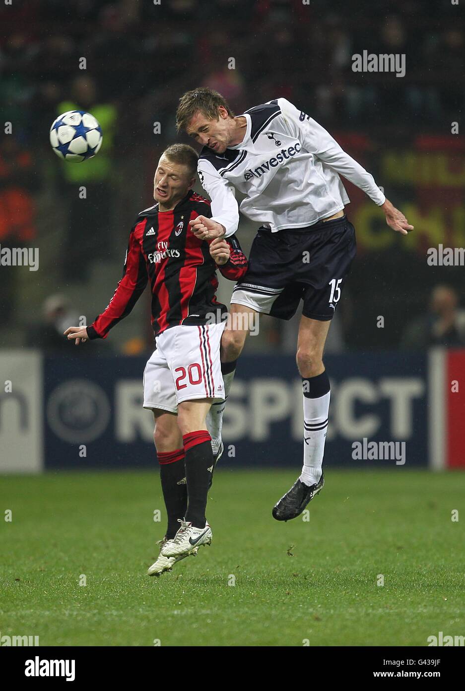 AC Milan's Ignazio Abate (left) and Tottenham Hotspur's Peter Crouch ...