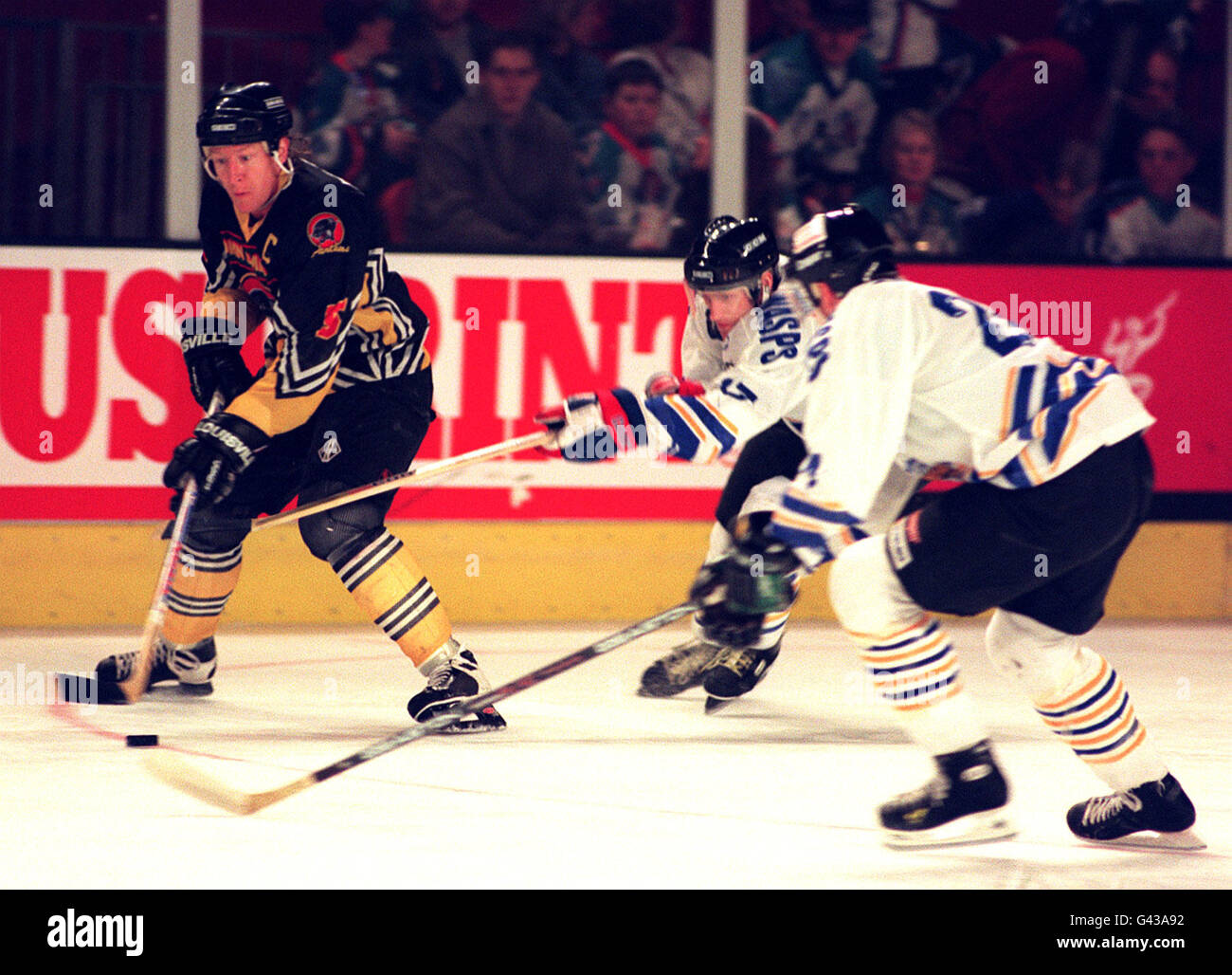 Durham Wasps (right) take the play to the Nottingham Panthers during ...