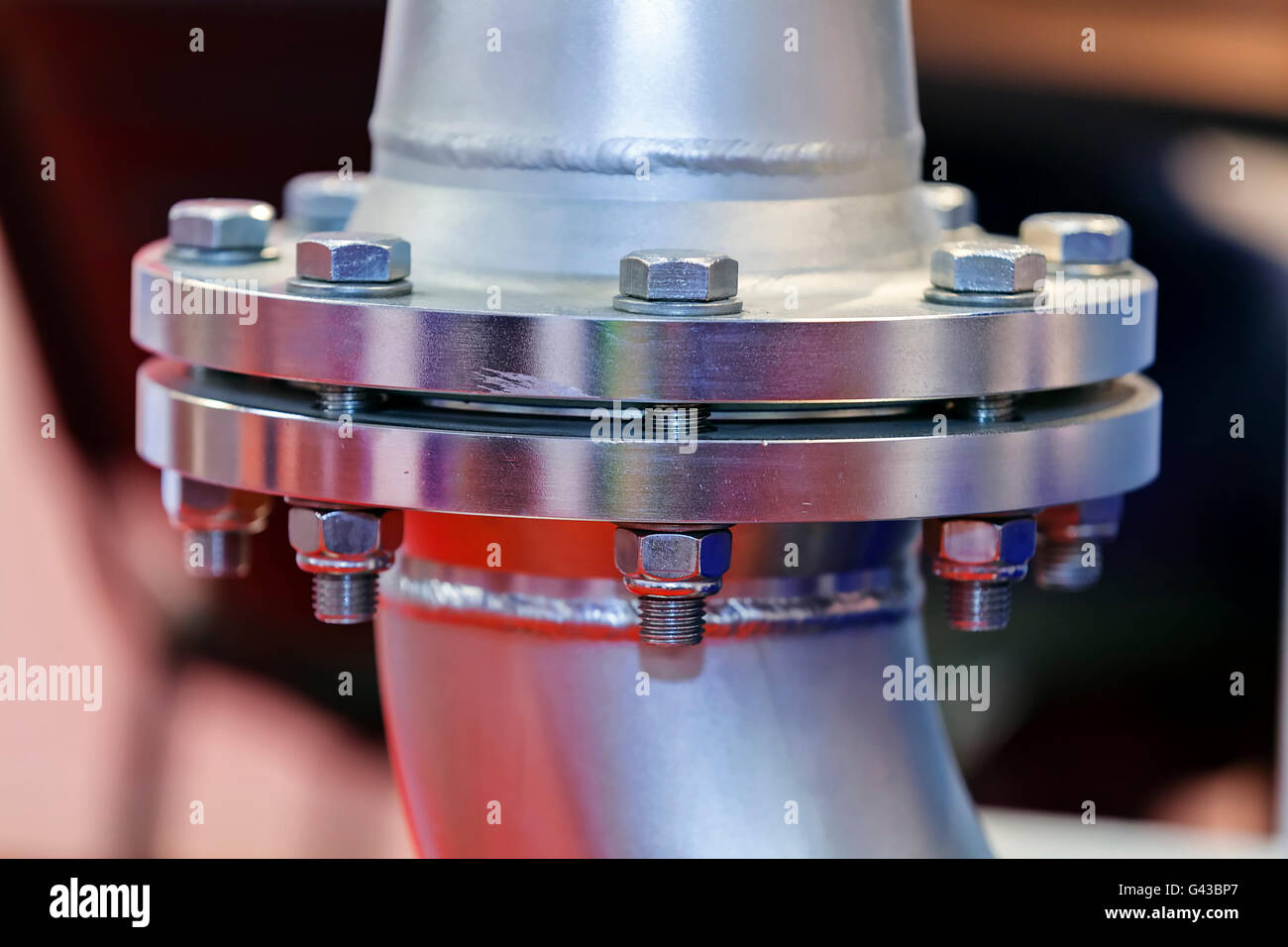 Focus on detail of steel engine for industry; note shallow depth of ...