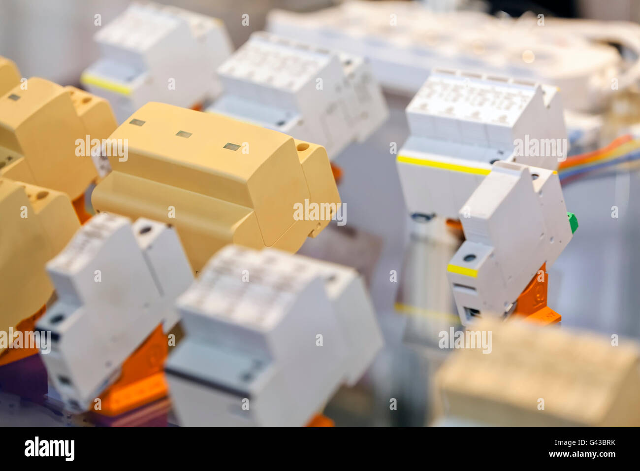 Fuse-box with automatic fuses for installation; note shallow depth of ...