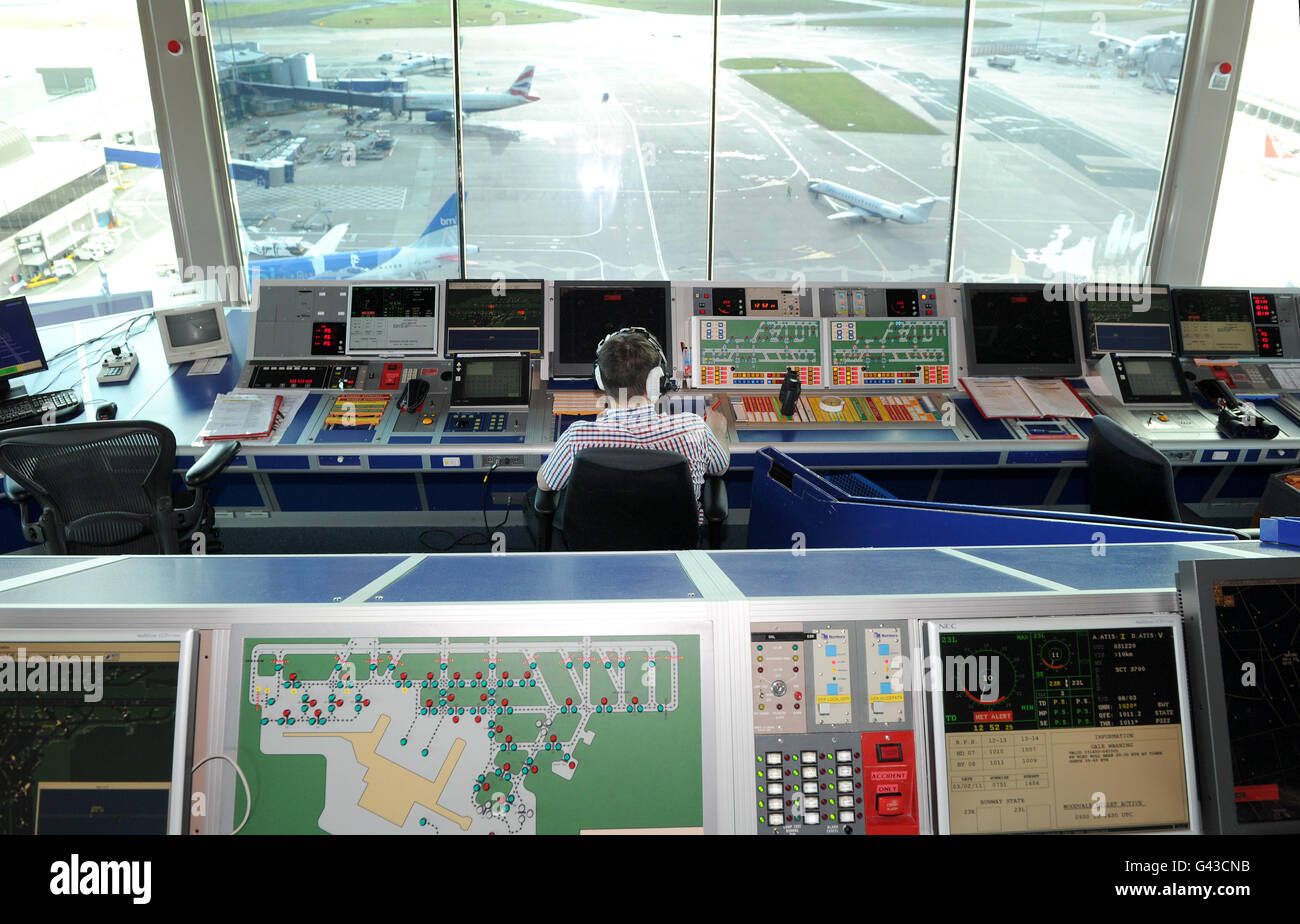 A generic stock image of air traffic controllers at work in the control ...