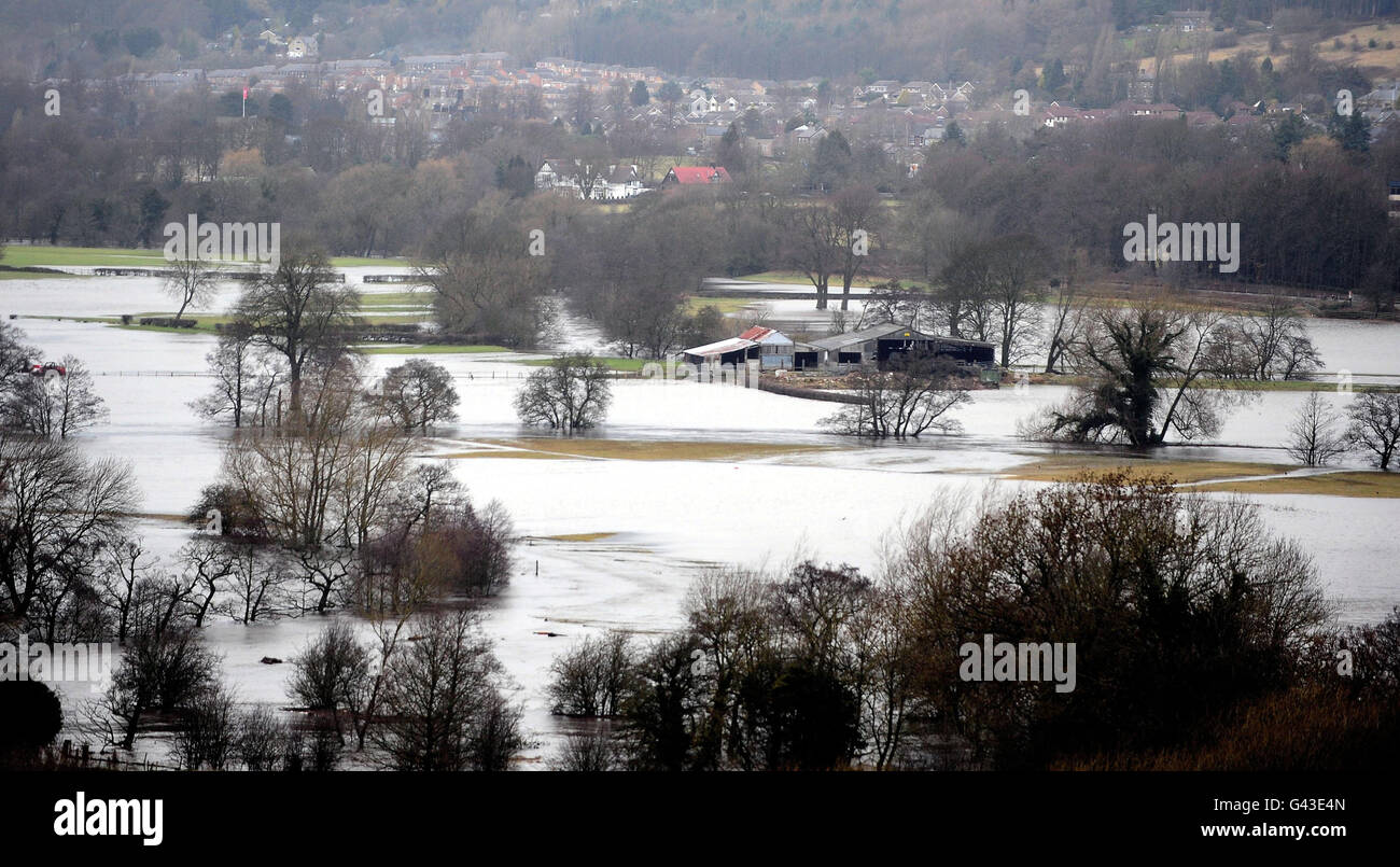 Floods at Darley Bridge near Matlock, after the River Derwent burst its ...