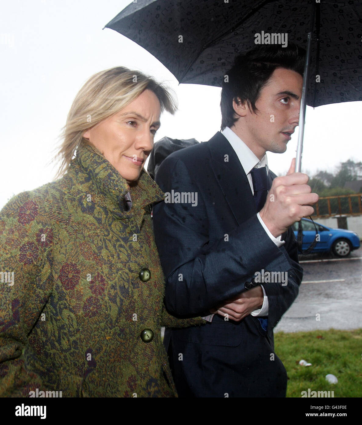 Hazel Stewart, 47, leaves Coleraine court with her son Andrew, where a ...