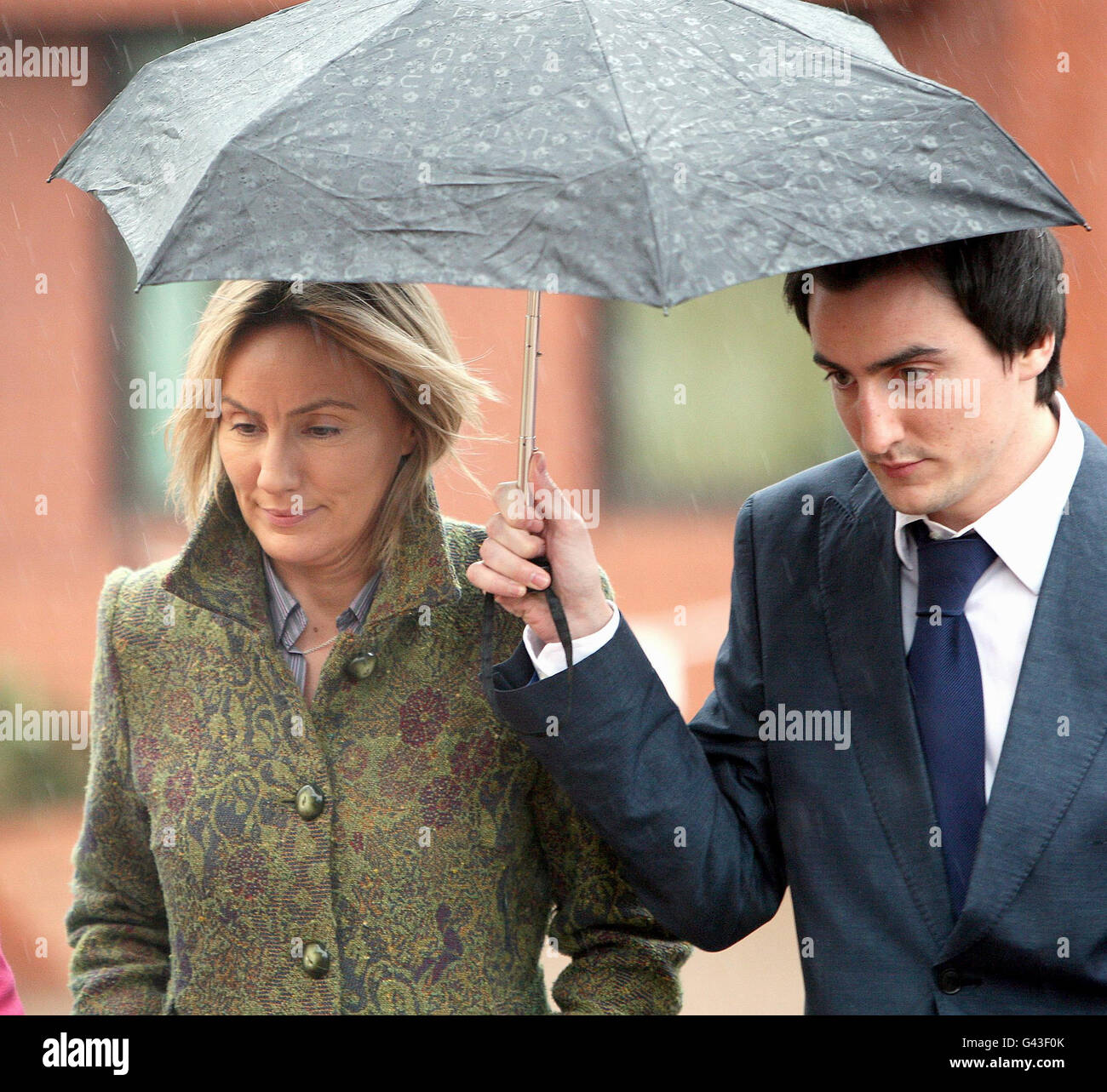 Hazel Stewart, 47, leaves Coleraine court with her son Andrew, where a ...