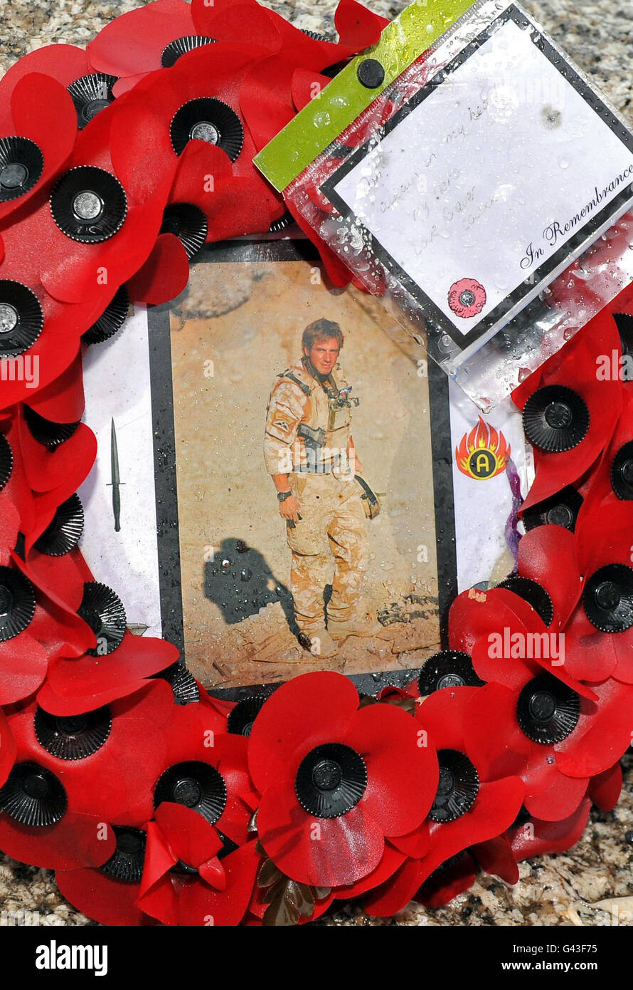 A wreath in memory of Staff Sergeant Olaf Schmid who was killed in ...