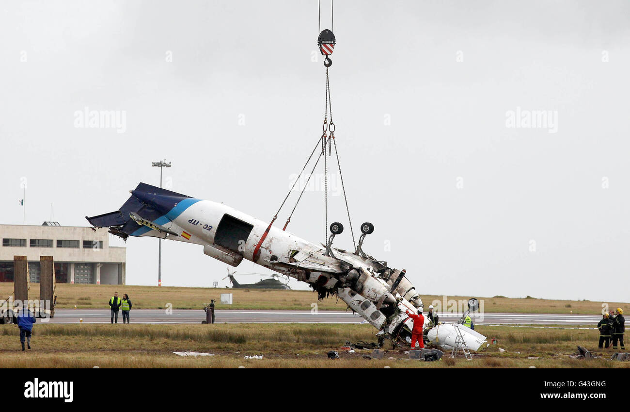 The wreckage of the Manx2 plane in which six people where killed in a ...