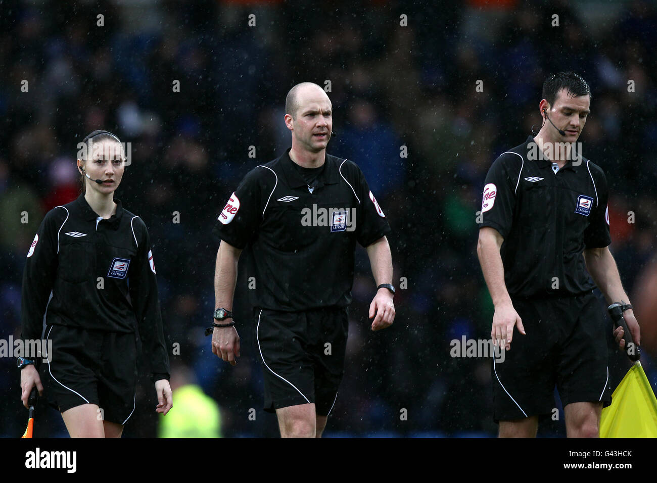 (left-right) Assistant Referee Sian Massey, referee Anthony Taylor and ...
